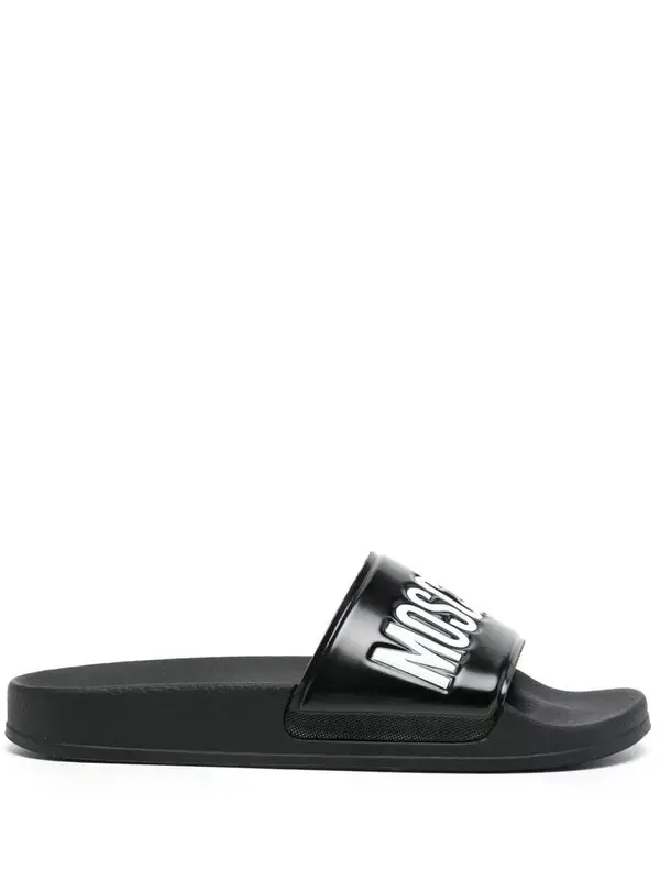 Moschino Debossed Logo Slides - Black