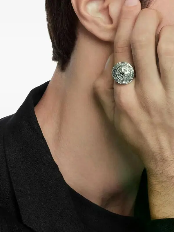 David Yurman Sterling Black Diamond Compass Signet Ring