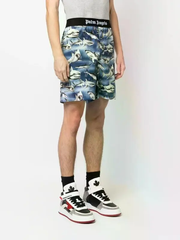Palm Angels Shark Print Logo Waist Shorts