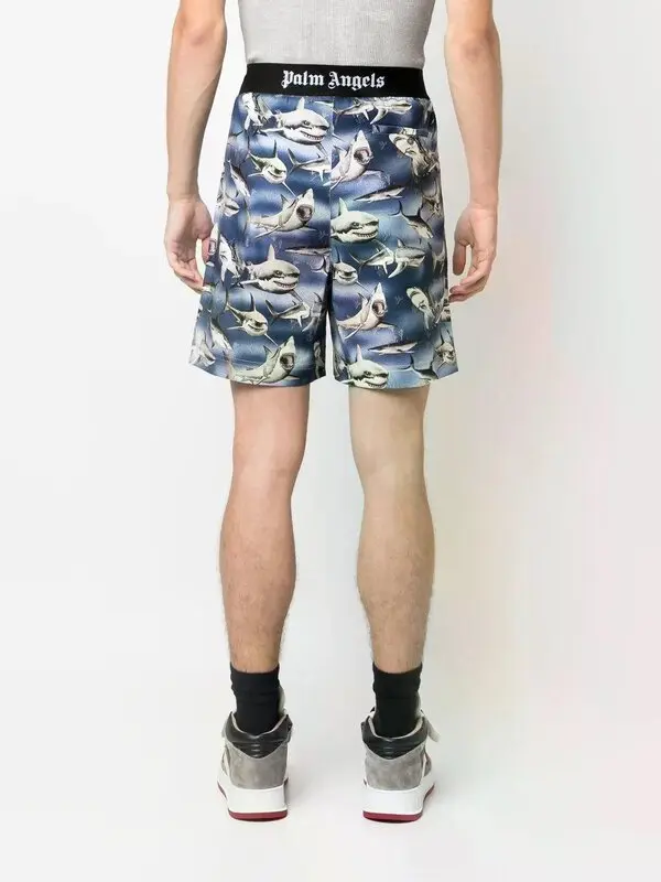 Palm Angels Shark Print Logo Waist Shorts