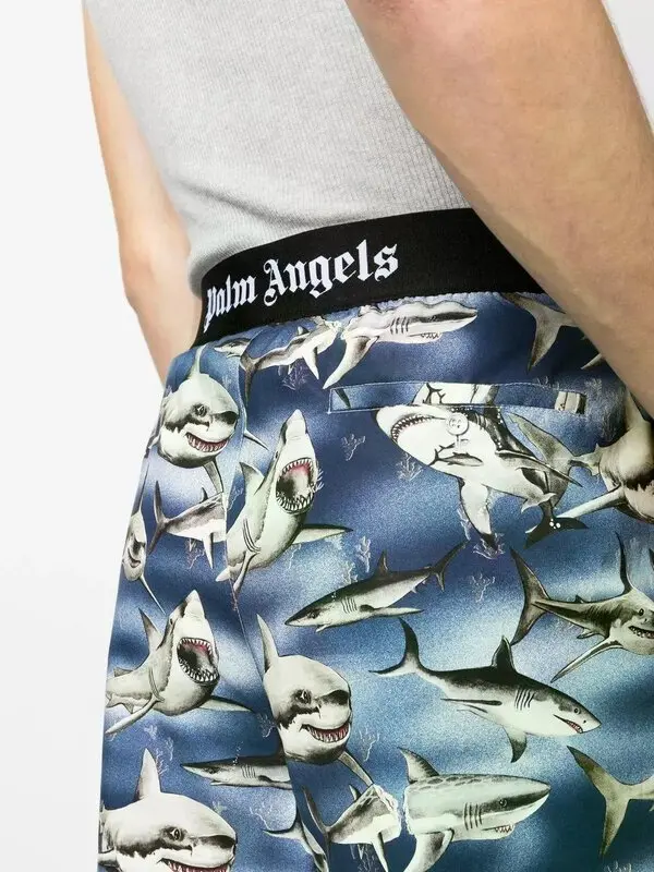 Palm Angels Shark Print Logo Waist Shorts