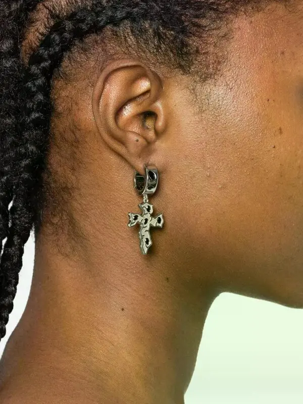 DARKAI Tone Cross Pendant Hoop Earrings