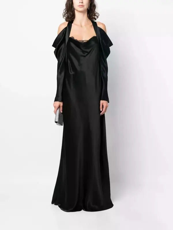 Alberta Ferretti Lace-detail Satin Long Dress