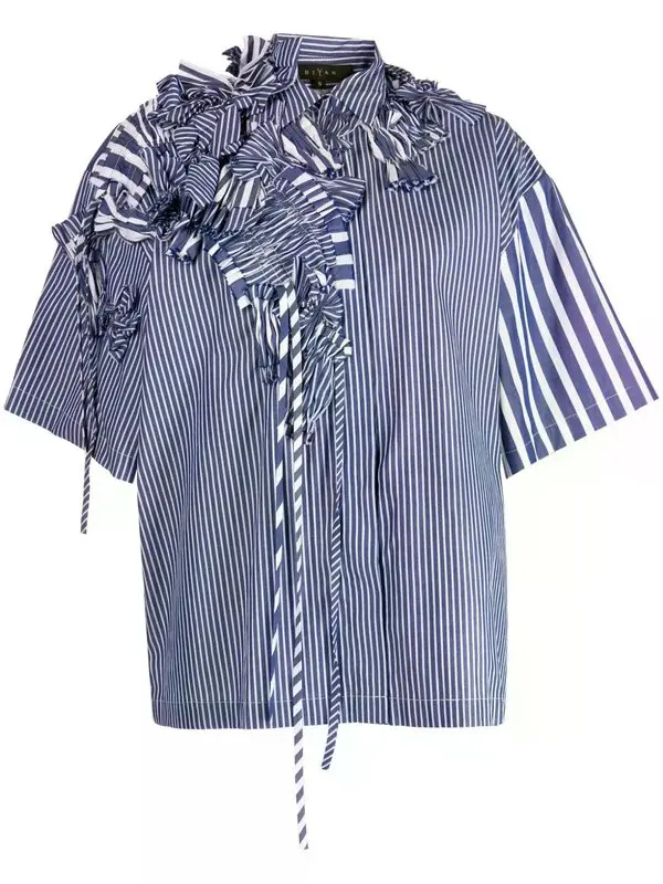Biyan Gathered-detail Striped Cotton Shirt - Black