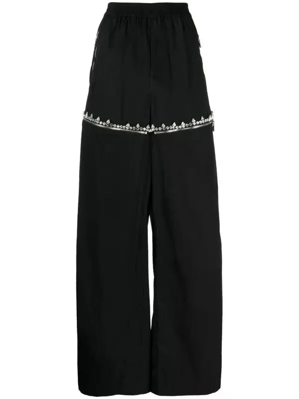 AREA Crystal-embellished Wide-leg Trousers - Black