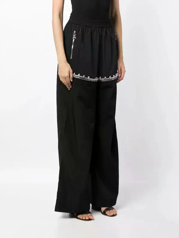 AREA Crystal-embellished Wide-leg Trousers - Black