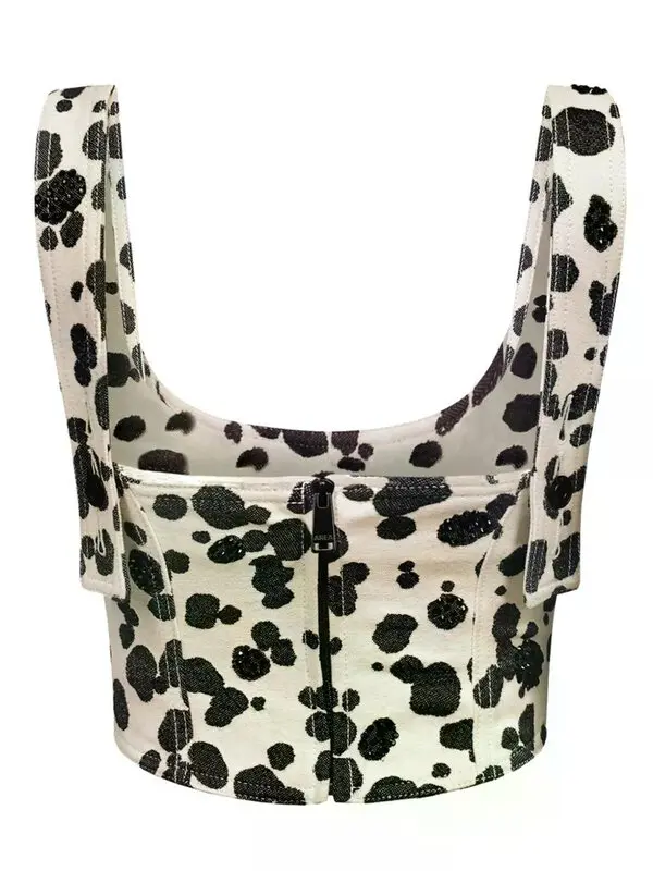 AREA Dalmatian-print Denim Corset Top