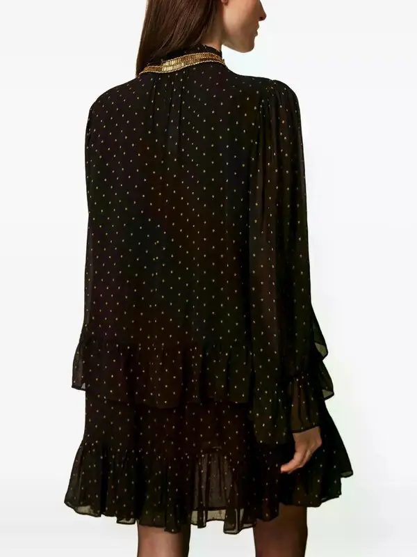 TWINSET Georgette Mini Dress With Ruffled Hem And Tassel Detail