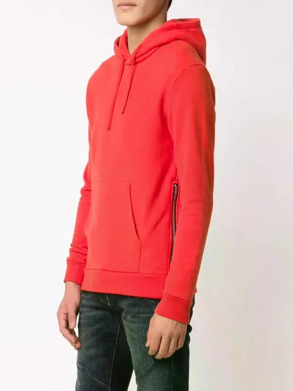 Balmain Classic Hoodie With Drawstring And Side Zip - Red