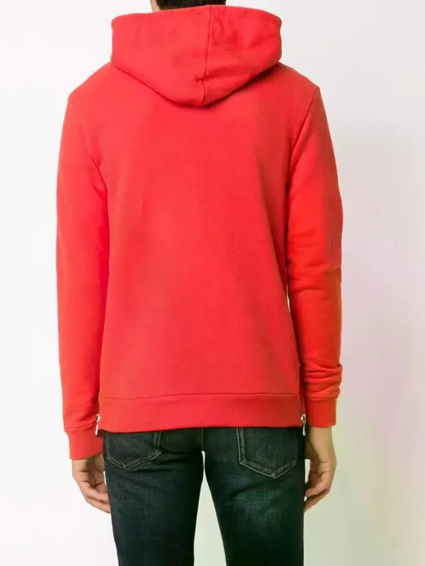 Balmain Classic Hoodie With Drawstring And Side Zip - Red