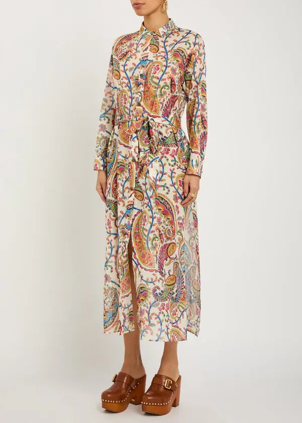 Etro Paisley Print Cotton Midi Shirt Dress