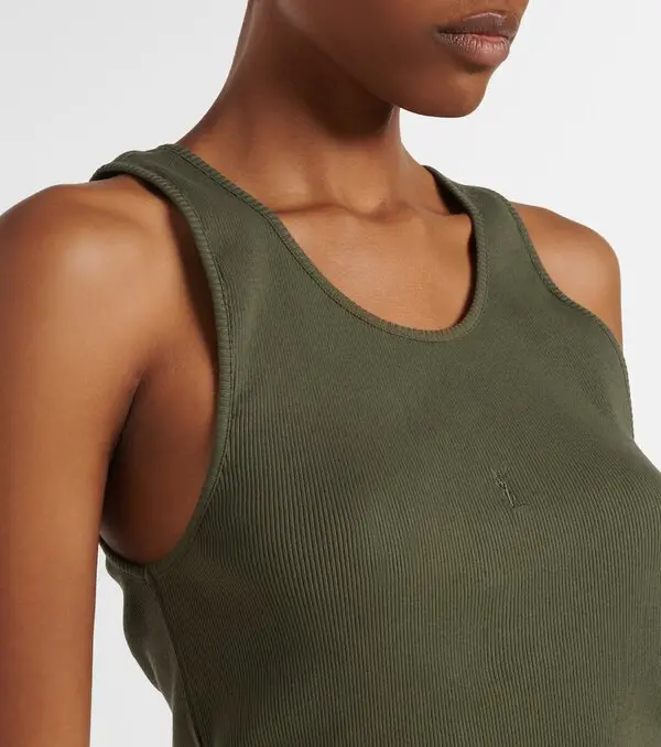 Saint Laurent Cassandre Cotton Jersey Tank Top - Green
