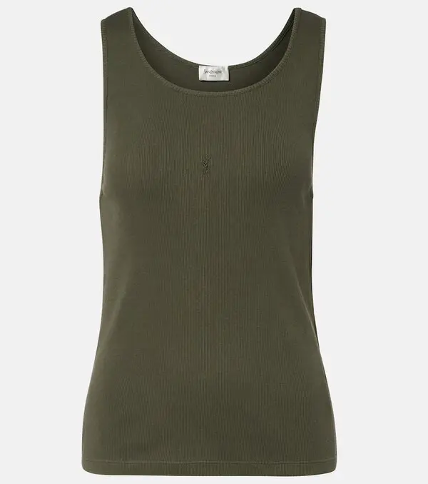 Saint Laurent Cassandre Cotton Jersey Tank Top - Green