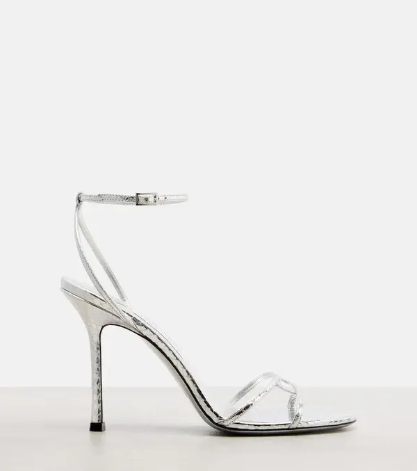 JIMMY CHOO Leo 100 Snake-effect Leather Sandals - Silver