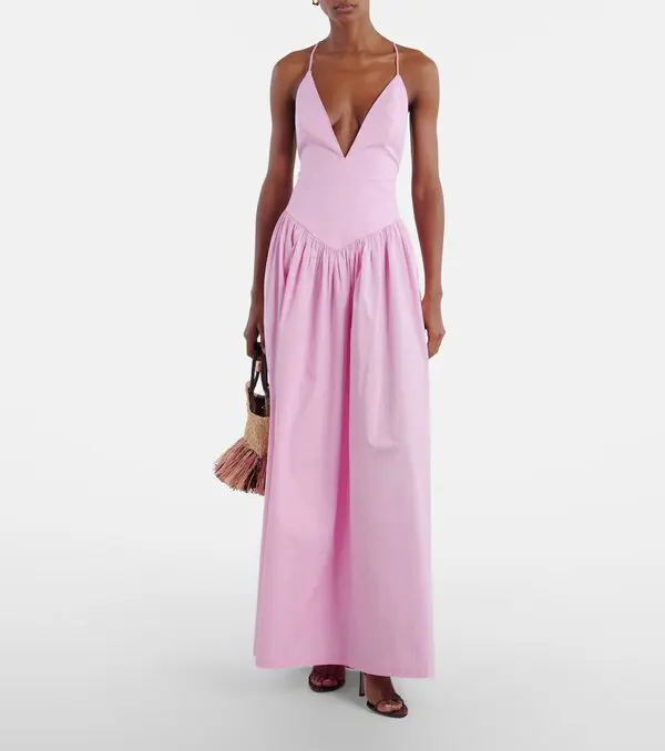 ADRIANA DEGREAS Open-back Cotton Maxi Dress - Pink