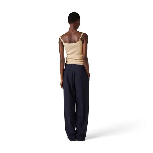 Miu Miu Wide-leg Wool Trousers With Embroidered Logo