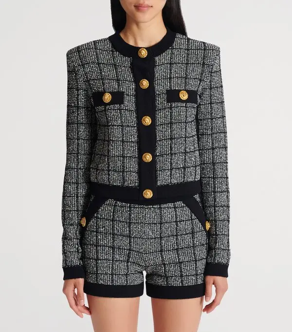 Balmain Tweed Check Cardigan