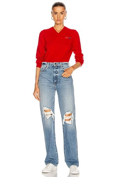 Play Comme Des Garcon Double Emblem V Neck Sweater