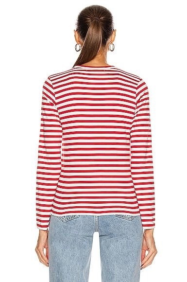 Play Comme Des Garcon Striped Cotton Emblem Long Sleeve Tee