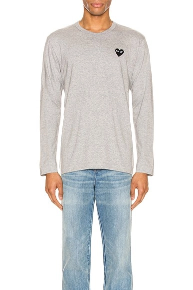 Play Comme Des Garcon Black Emblem Cotton Long Sleeve Tee - Grey