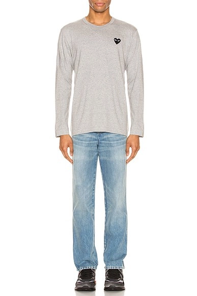 Play Comme Des Garcon Black Emblem Cotton Long Sleeve Tee - Grey
