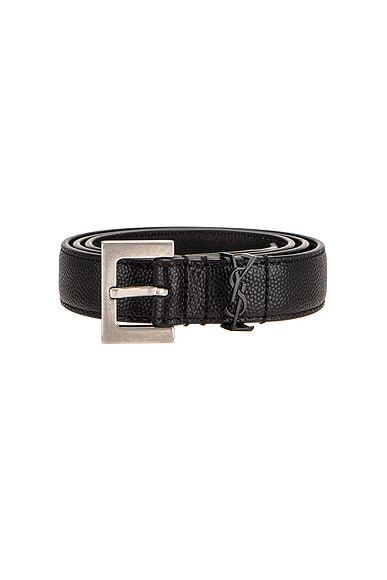 Saint Laurent Grain De Poudre Calfskin Belt With Silver-tone Buckle