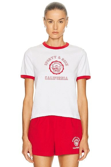 SPORTY & RICH California Emblem Ringer Tee - White & Ruby