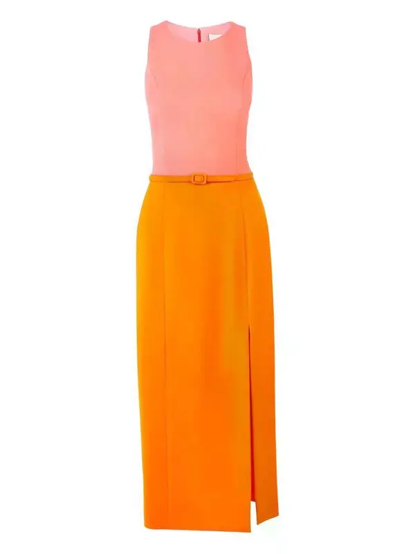 Carolina Herrera Colorblocked Midi Dress With Belt - Orange