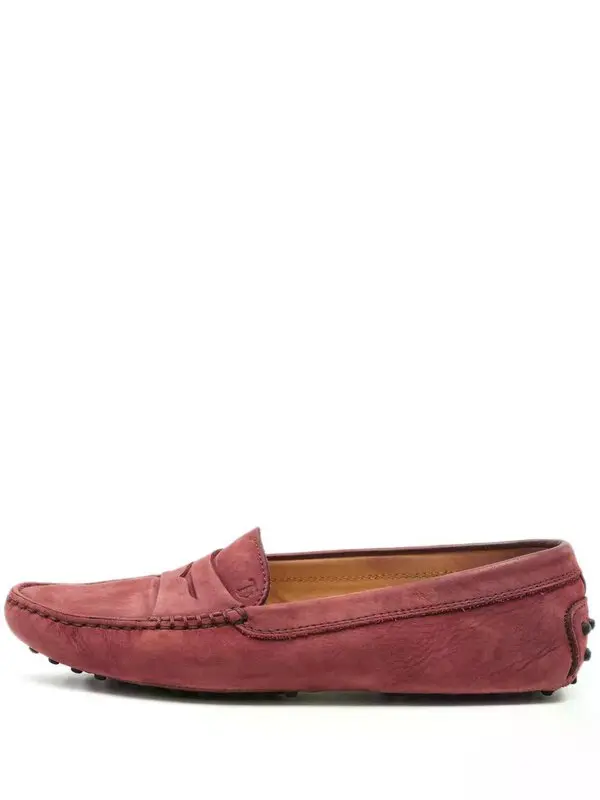 TOD'S Burgundy Nubuck Leather Penny Loafers
