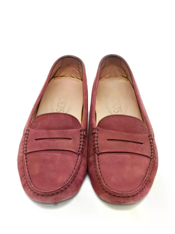 TOD'S Burgundy Nubuck Leather Penny Loafers