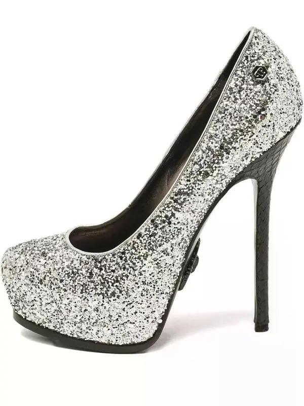Philipp Plein Glitter Snakeskin Pumps - Silver