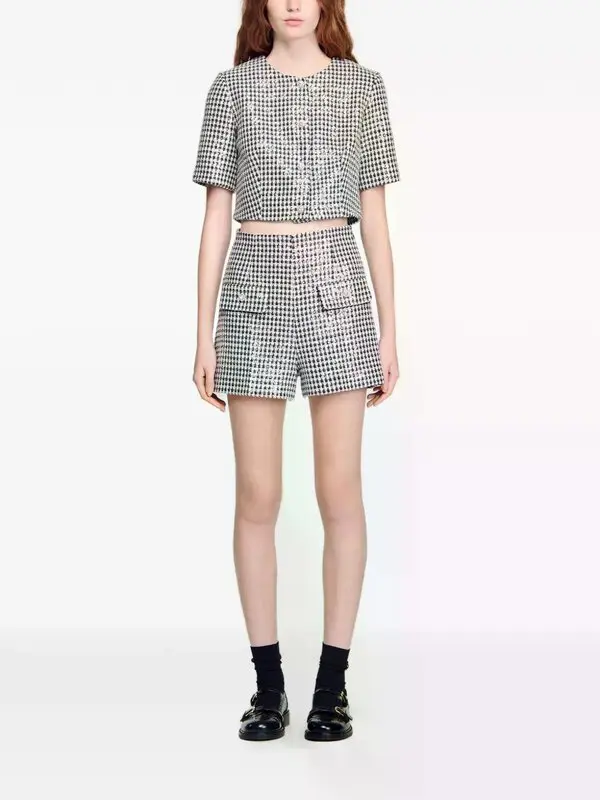 Sandro Sequin Houndstooth Tweed Shorts