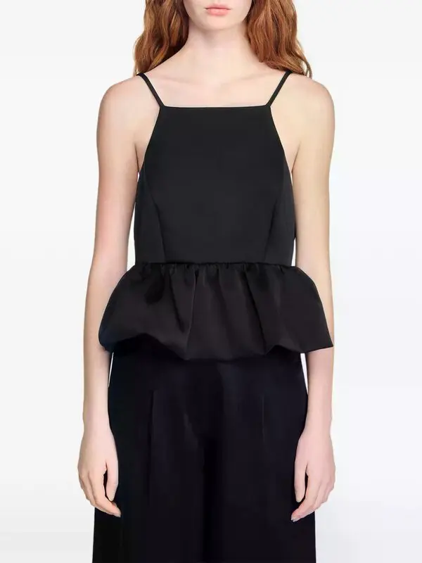 Sandro Ruffled Crop Top With Spaghetti Straps And Back Bow Detail