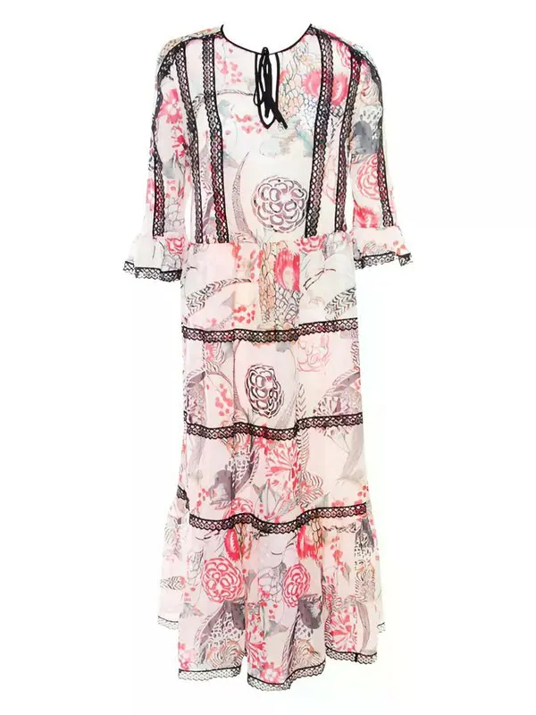 TEMPERLEY LONDON Floral-print Lace-trim Maxi Dress - Neutrals