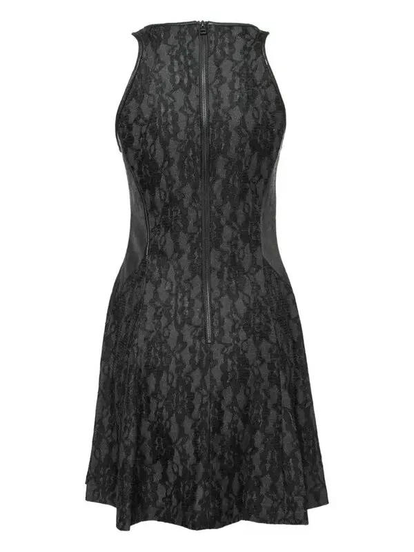 Sea Lace And Leather Paneled A-line Dress