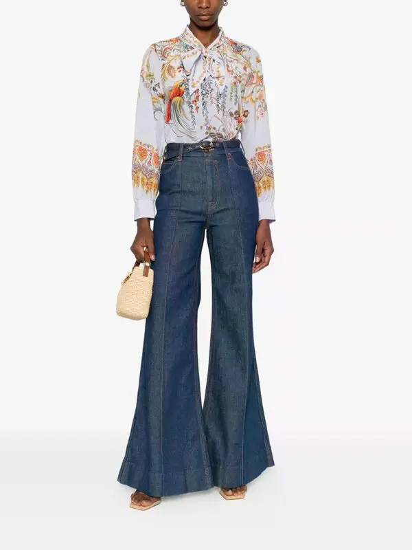 Etro Bird Print Tie-neck Blouse - Blue