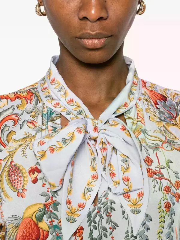 Etro Bird Print Tie-neck Blouse