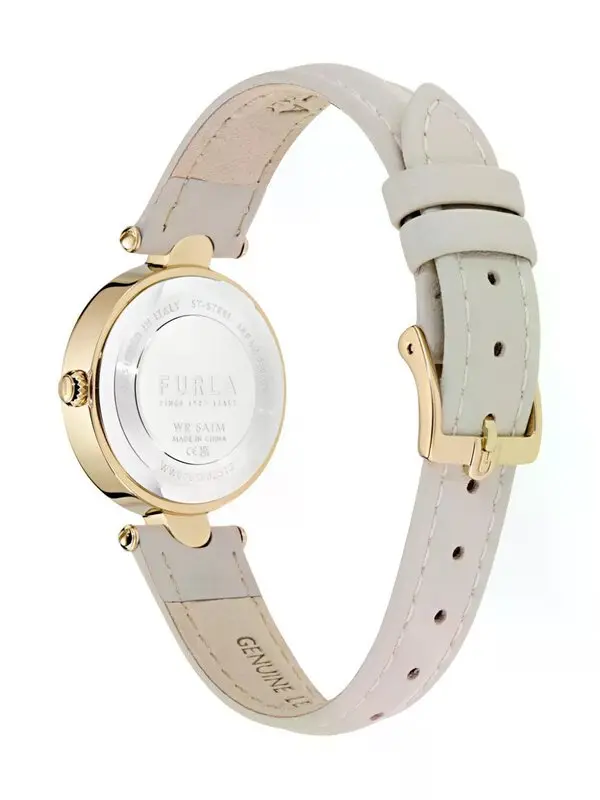 Furla Leather Strap Watch With Gold Bezel - Grey
