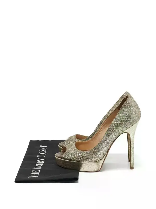 JIMMY CHOO Glitter Leather Peep Toe Pumps - Grey