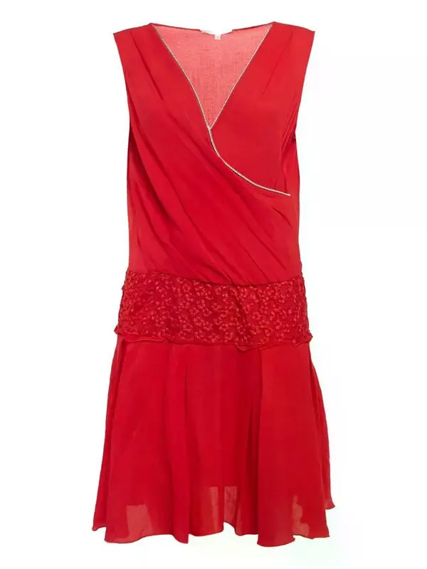 Maje Sleeveless Floral Embroidered V-neck Dress - Red