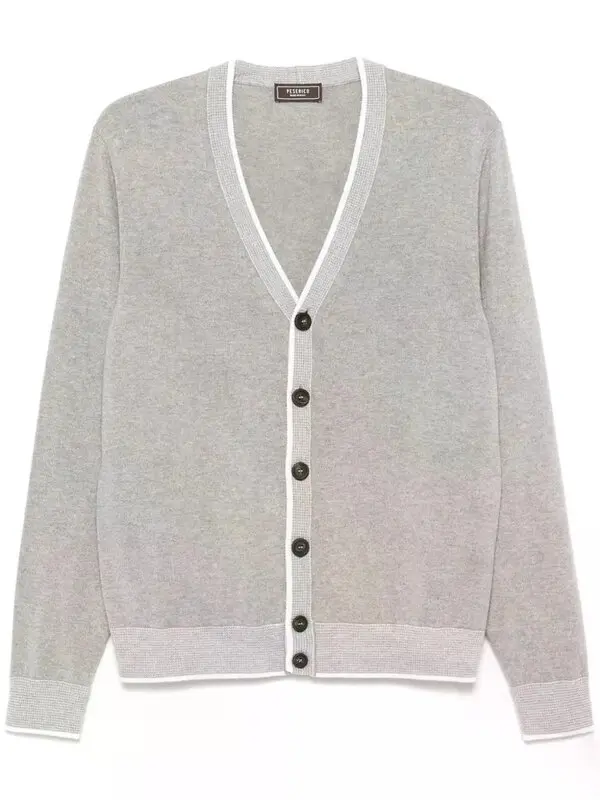 Peserico Contrast Trim Virgin Wool Blend Cardigan - Grey