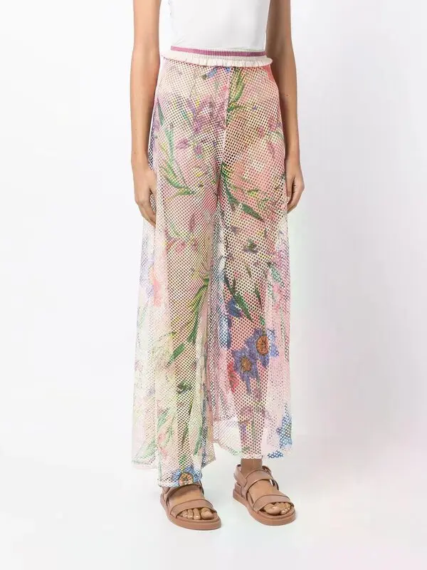 PatBO Floral Print Mesh High-waisted Trousers