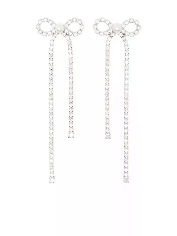 SELF-PORTRAIT Crystal Embellished Bow Drop Earrings - Silver