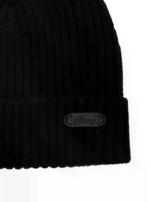 Brioni Logo-patch Beanie - Black