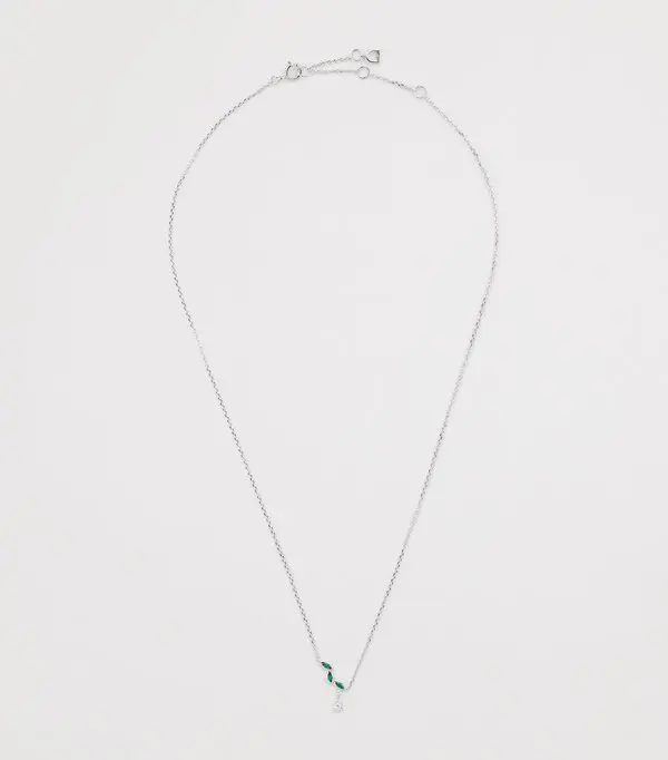 ASTRID & MIYU 14 Karat White Gold Necklace With Emeralds And Diamond
