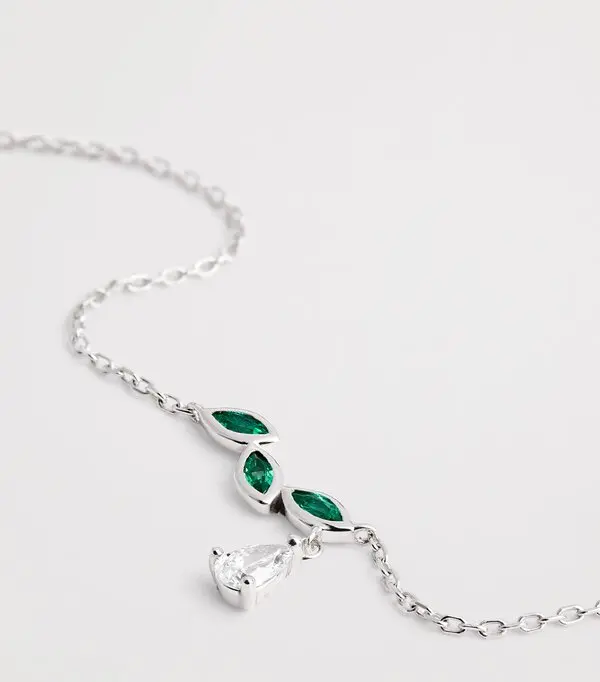 ASTRID & MIYU 14 Karat White Gold Necklace With Emeralds And Diamond