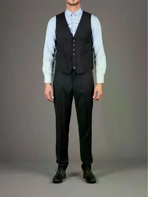 Neil Barrett Black Pin Striped Tailored Trousers - Blue