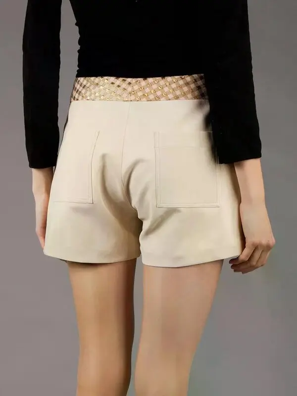 Giles Cream Cotton Blend Shorts With Checked Waistband