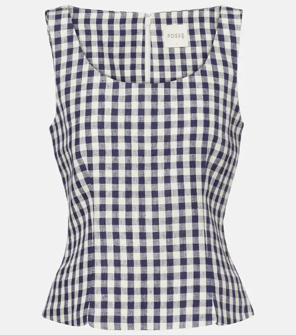 Posse Sadie Gingham Linen Top - Blue