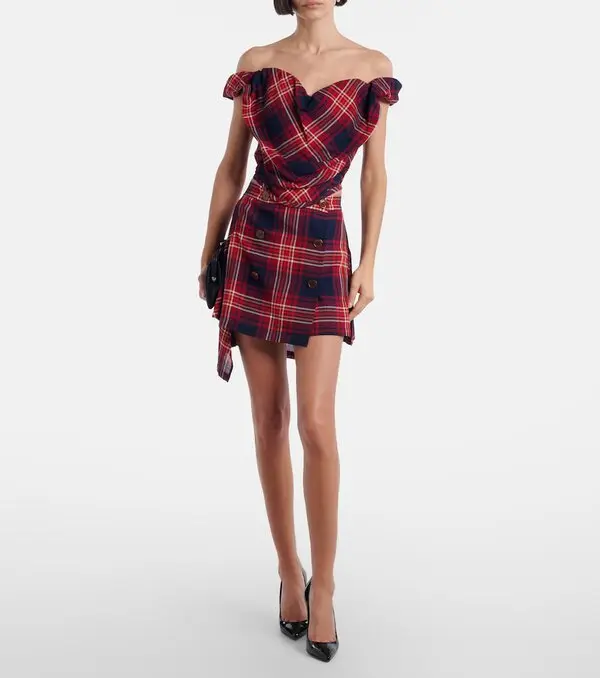 VIVIENNE WESTWOOD Off-shoulder Plaid Bustier Top - Red